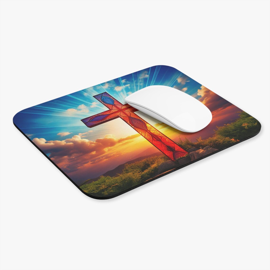 Religious Cross Mouse Pad, Christian Gift, Faith Desk Decor, Rectangle ...