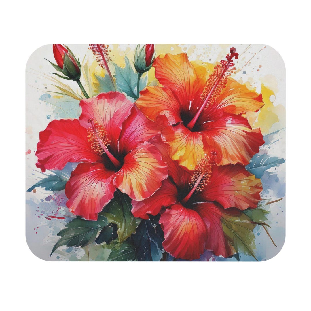 Hibiscus Flower Mouse Pad, Tropical Desk Accessory, Rectangle Mousepad ...