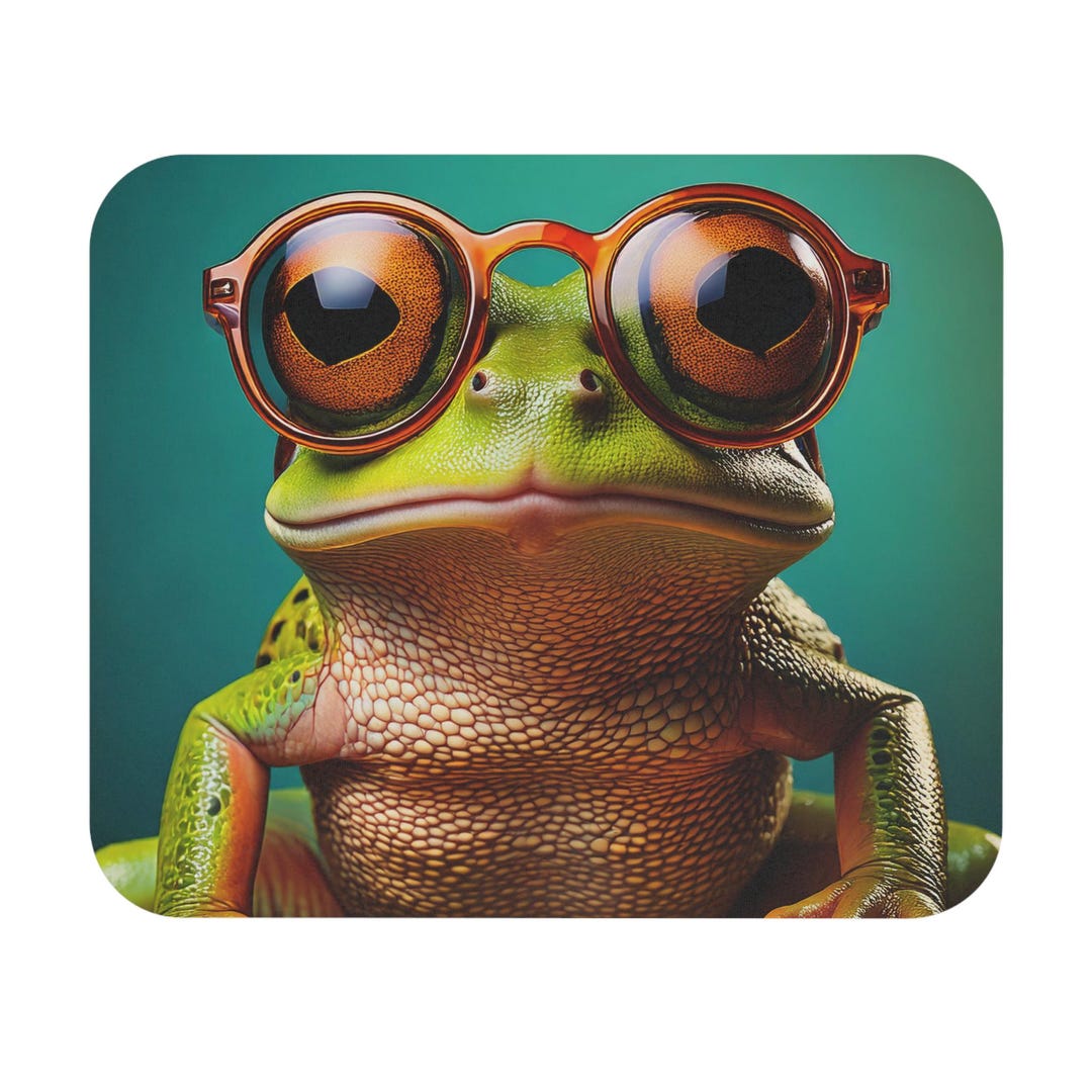 Green Frog With Glasses Mouse Pad, Cute Animal Desktop Decor, Unique ...