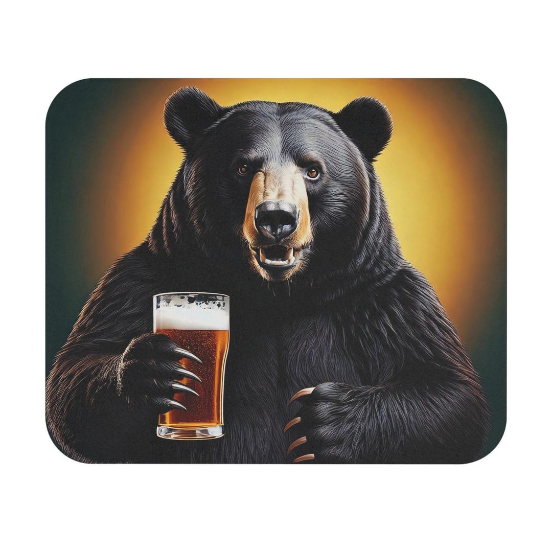 Funny Black Bear Holding Beer Mouse Pad, Rectangular Gaming Mat, Office ...