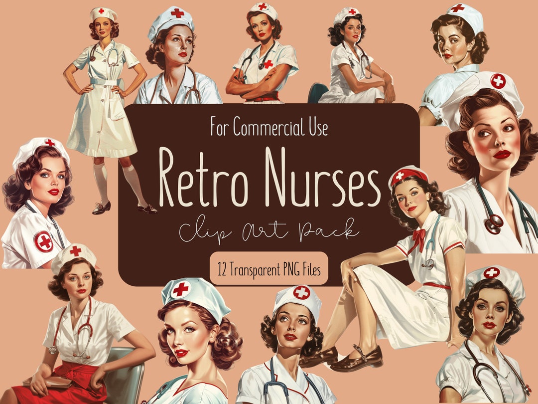 Vintage Style Clipart of 12 Retro Nurses, Commercial Use Clipart ...