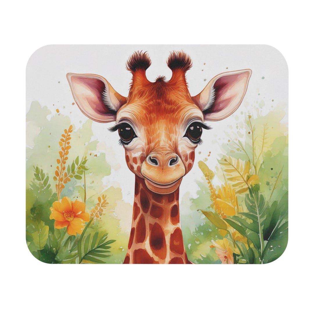 Rectangle Mouse Pad - Giraffe Watercolor Design, Animal Lover Desk Mat ...