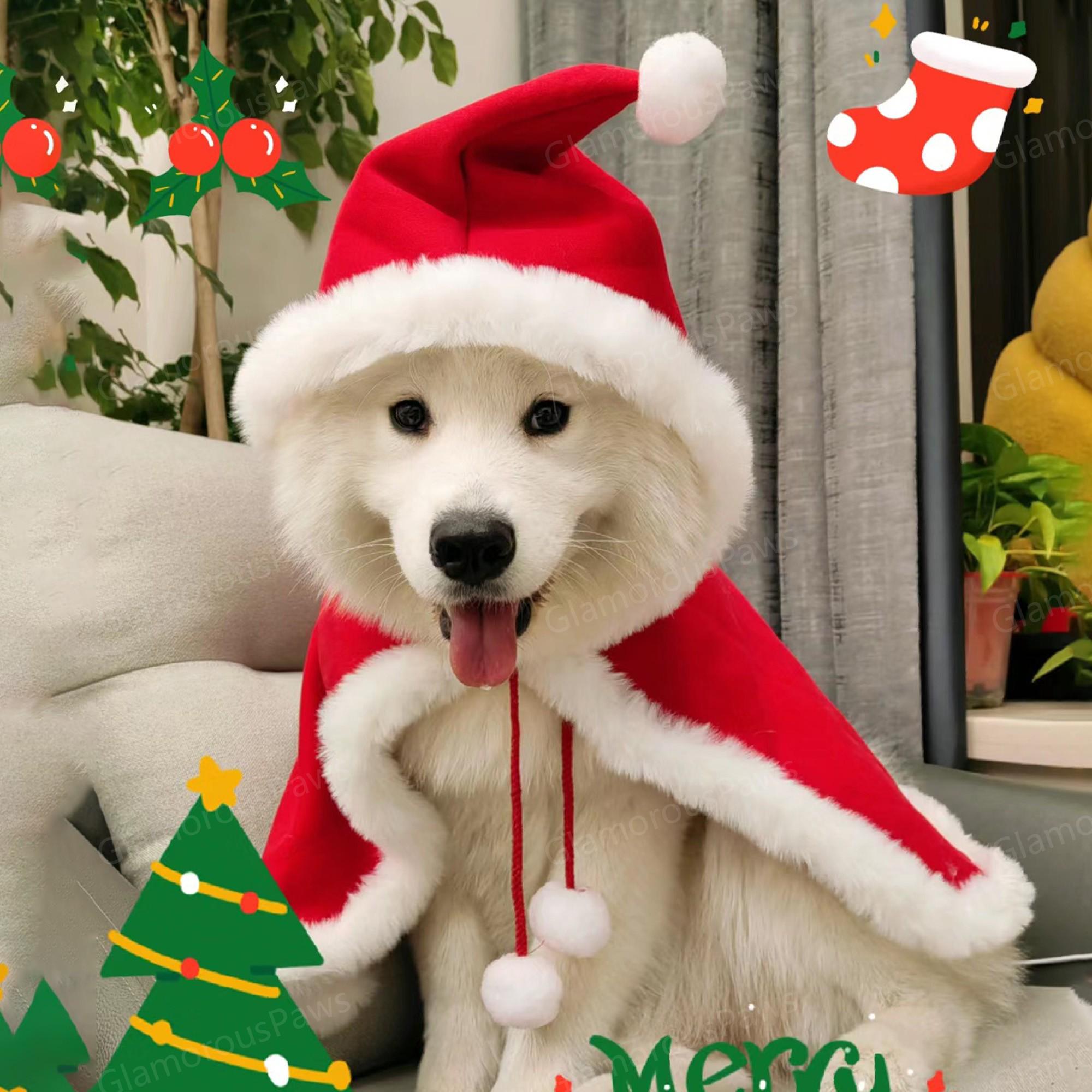 Large Dog Christmas Costume, Xmas Santa Red Hooded Cape for Cats and ...