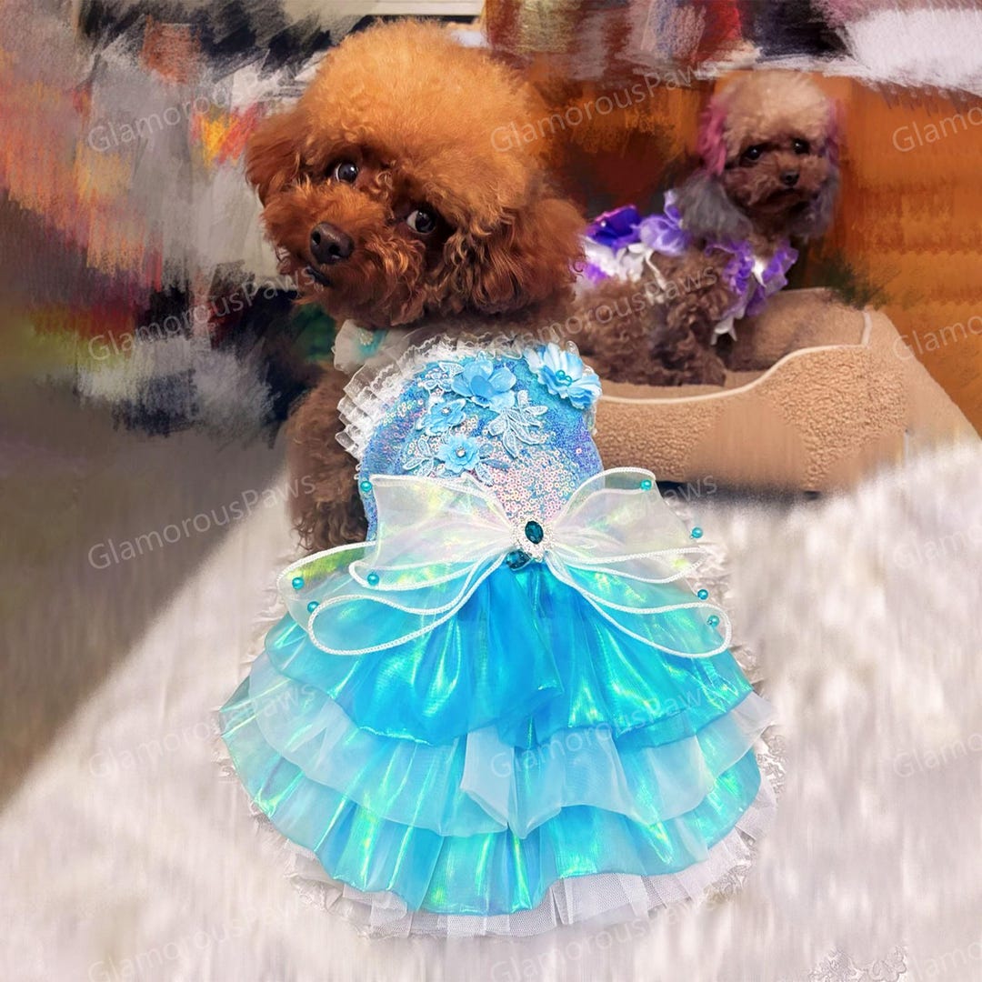 Customizable Blue Sequin Dog Dress, Halloween Mermaid Princess Costume ...