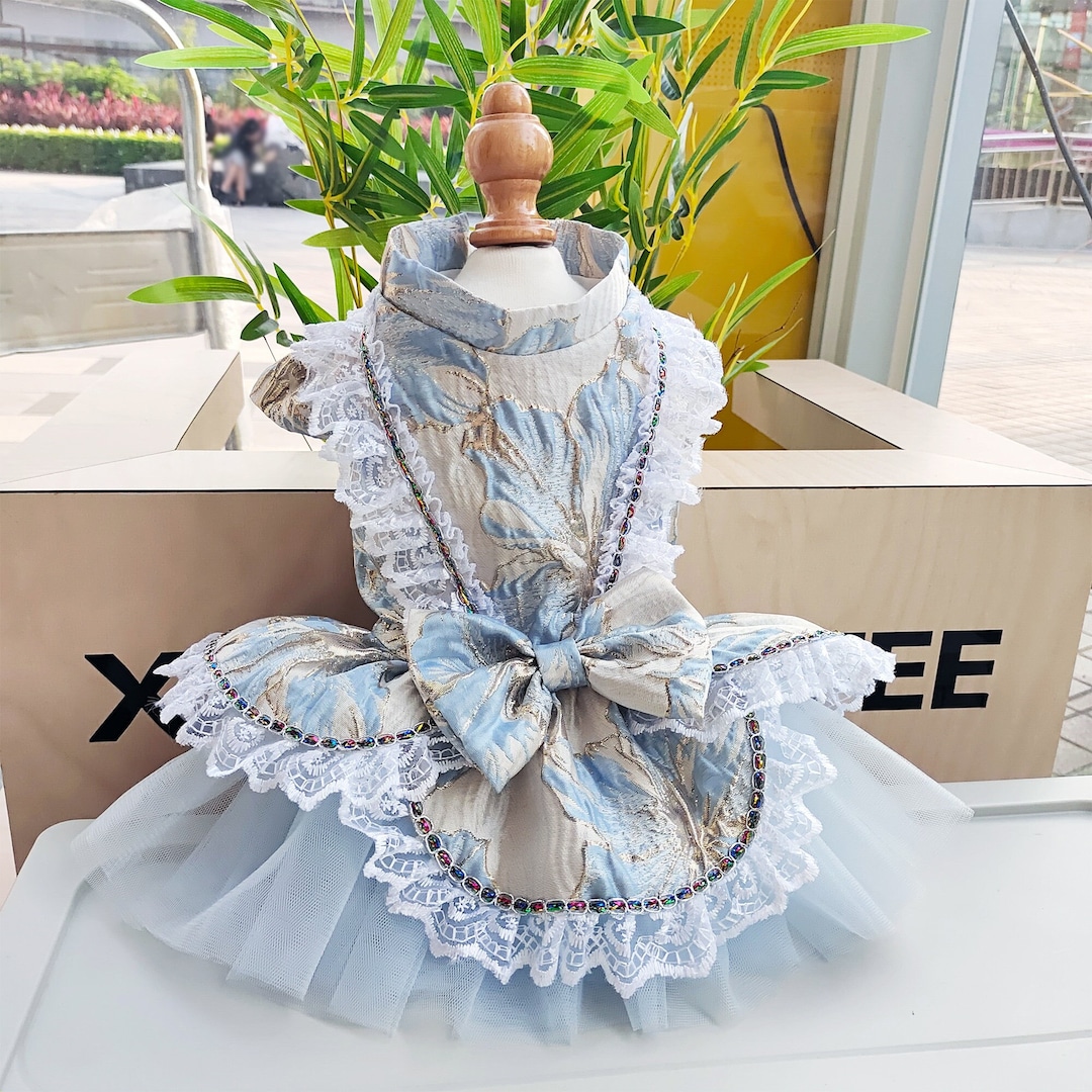 Customizable Dog Flower Dress, Royal Court Princess Blue Tulle Dress ...