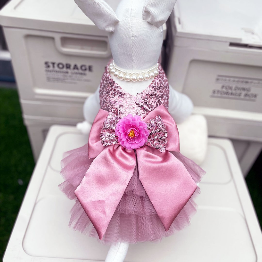 Customizable Pink Sequin Dog Wedding Dress, Pink Tulle Flower Dress for ...