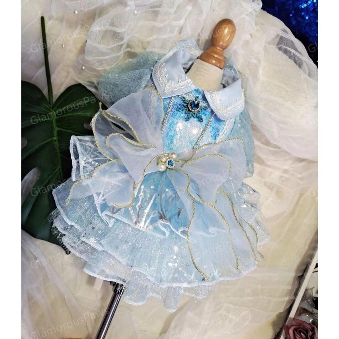 Halloween Princess Dog Costume Elsa Inspired, Snowflake Blue Tutu Dress ...