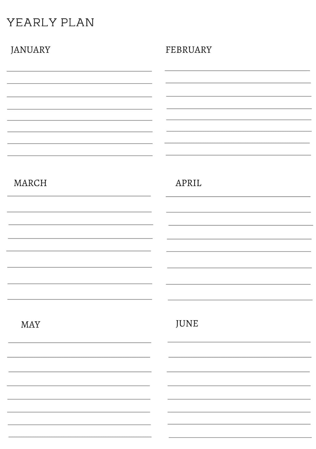 Year at a Glance, Two Page Yearly Planner Printable, 12 Month Overview ...