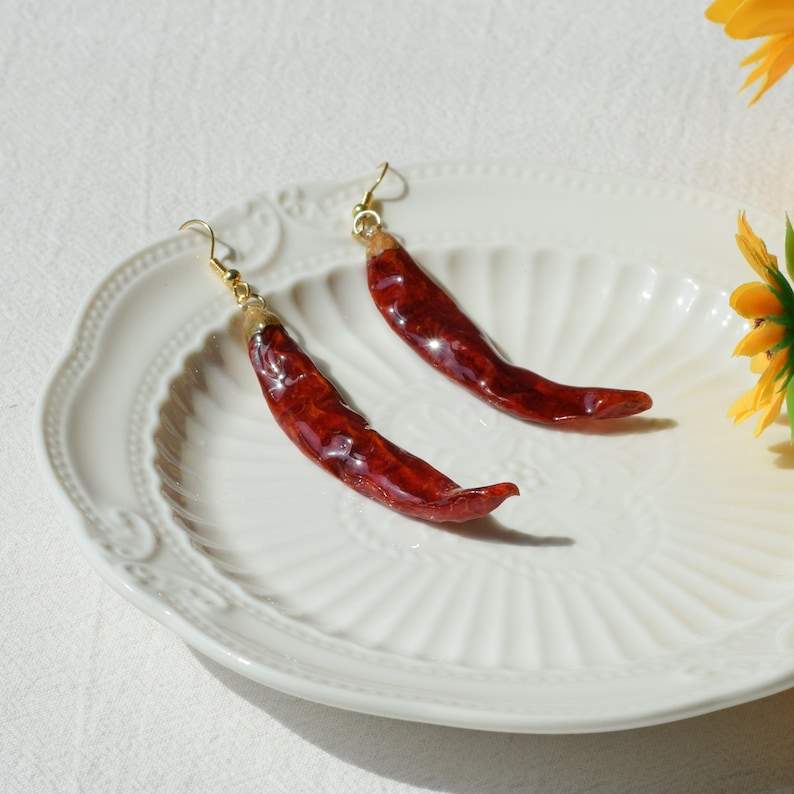 Handmade Chilli Real Pressed Pepper Earrings, Dried Chilli Resin ...