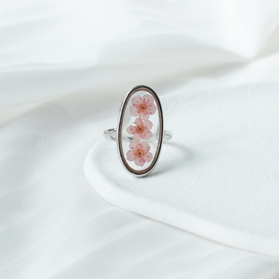 Pink Daffodil Resin Flower Ring, Adjustable Dainty Floral Ring ...