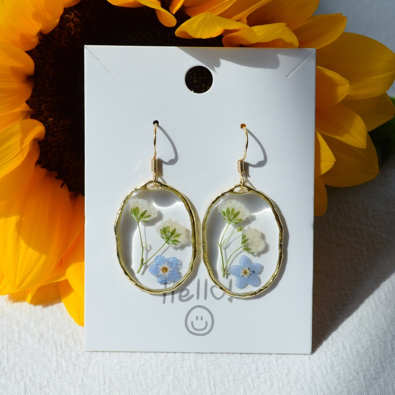 Forget Me Not Handmade Real Pressed Flower Earrings, Dry Floral Resin ...