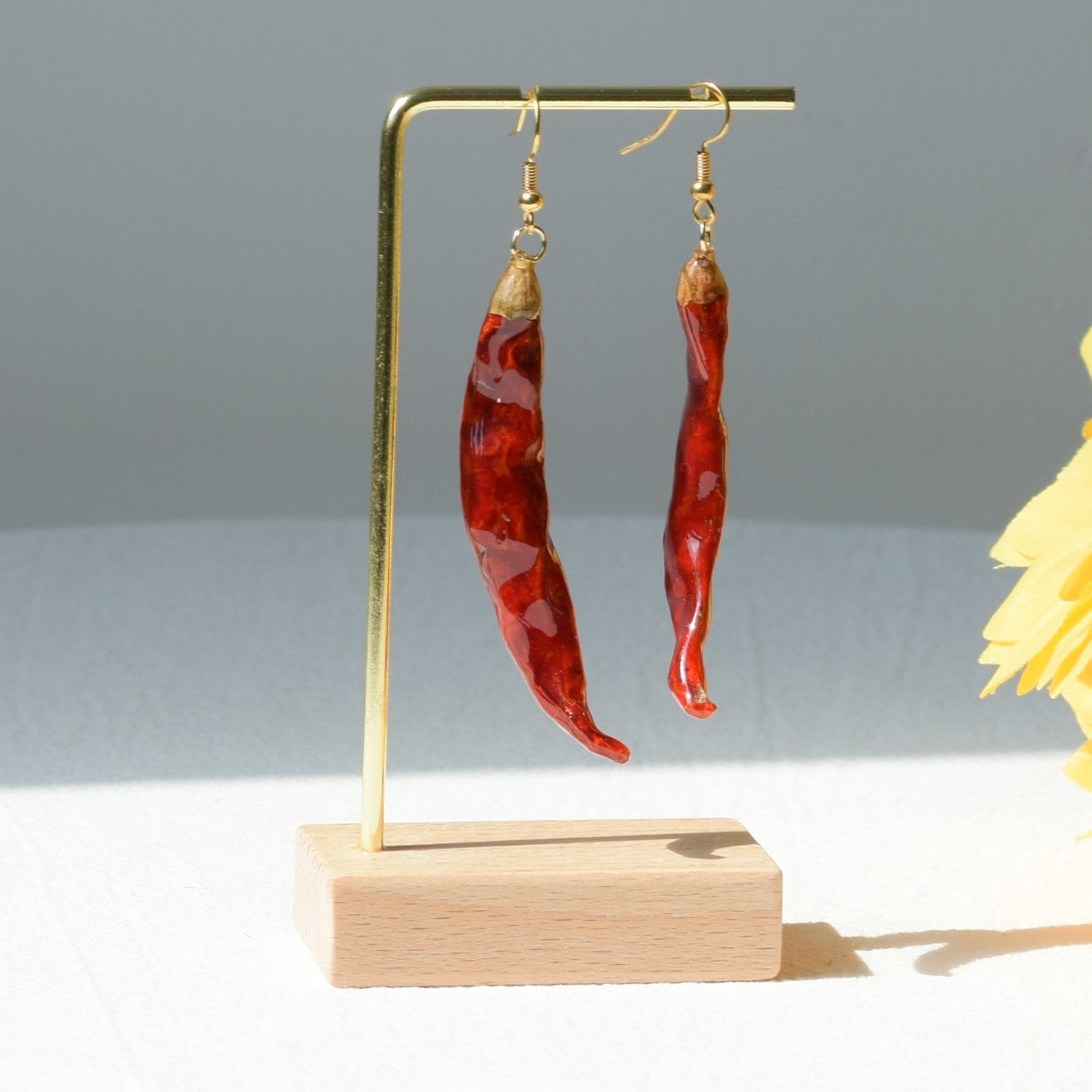 Handmade Chilli Real Pressed Pepper Earrings, Dried Chilli Resin ...