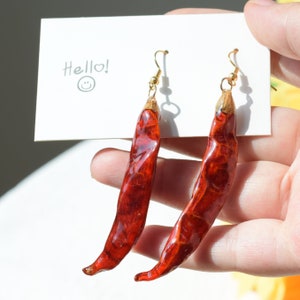 Handmade Chilli Real Pressed Pepper Earrings, Dried Chilli Resin ...