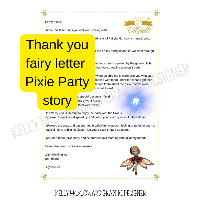 Printable Tooth Fairy Letter: Lillybelle's Fairy Tale (digital Download ...