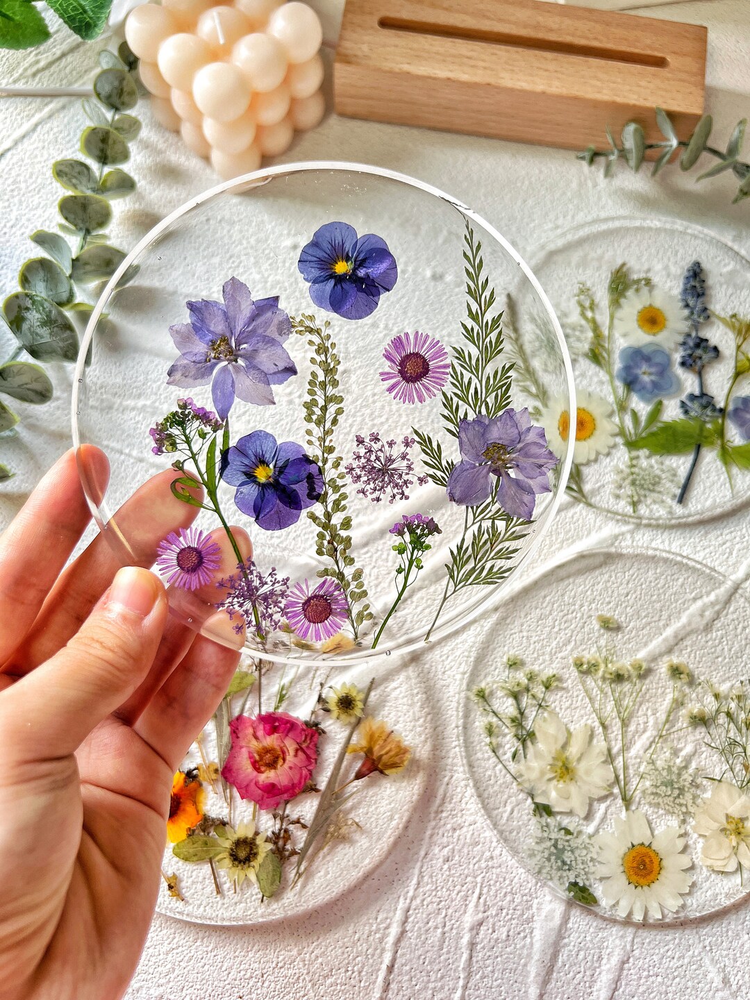 Wildflowers Flowers Coasters,resin Pressed Dried Flowers Outdoor ...