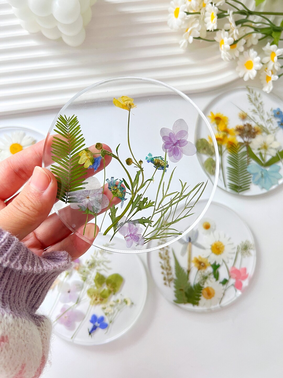 Wildflowers Flowers Coasters,resin Pressed Dried Flowers Outdoor ...