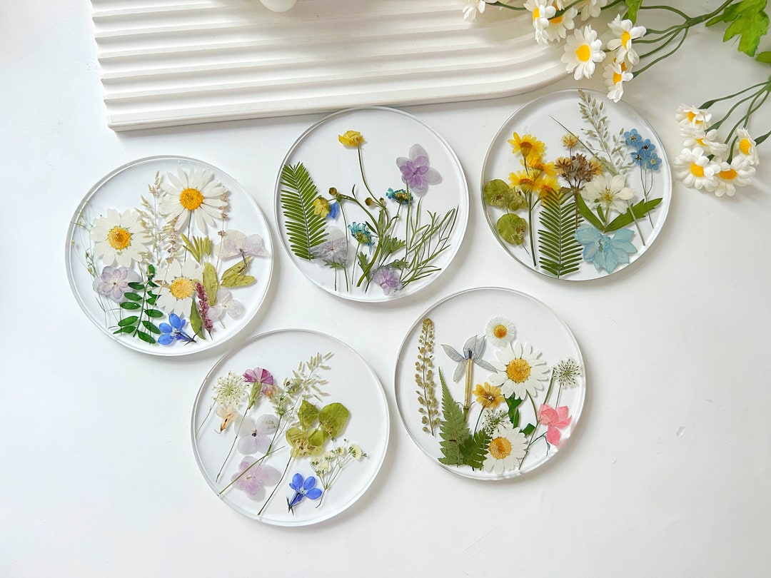 Wildflowers Flowers Coasters,resin Pressed Dried Flowers Outdoor ...