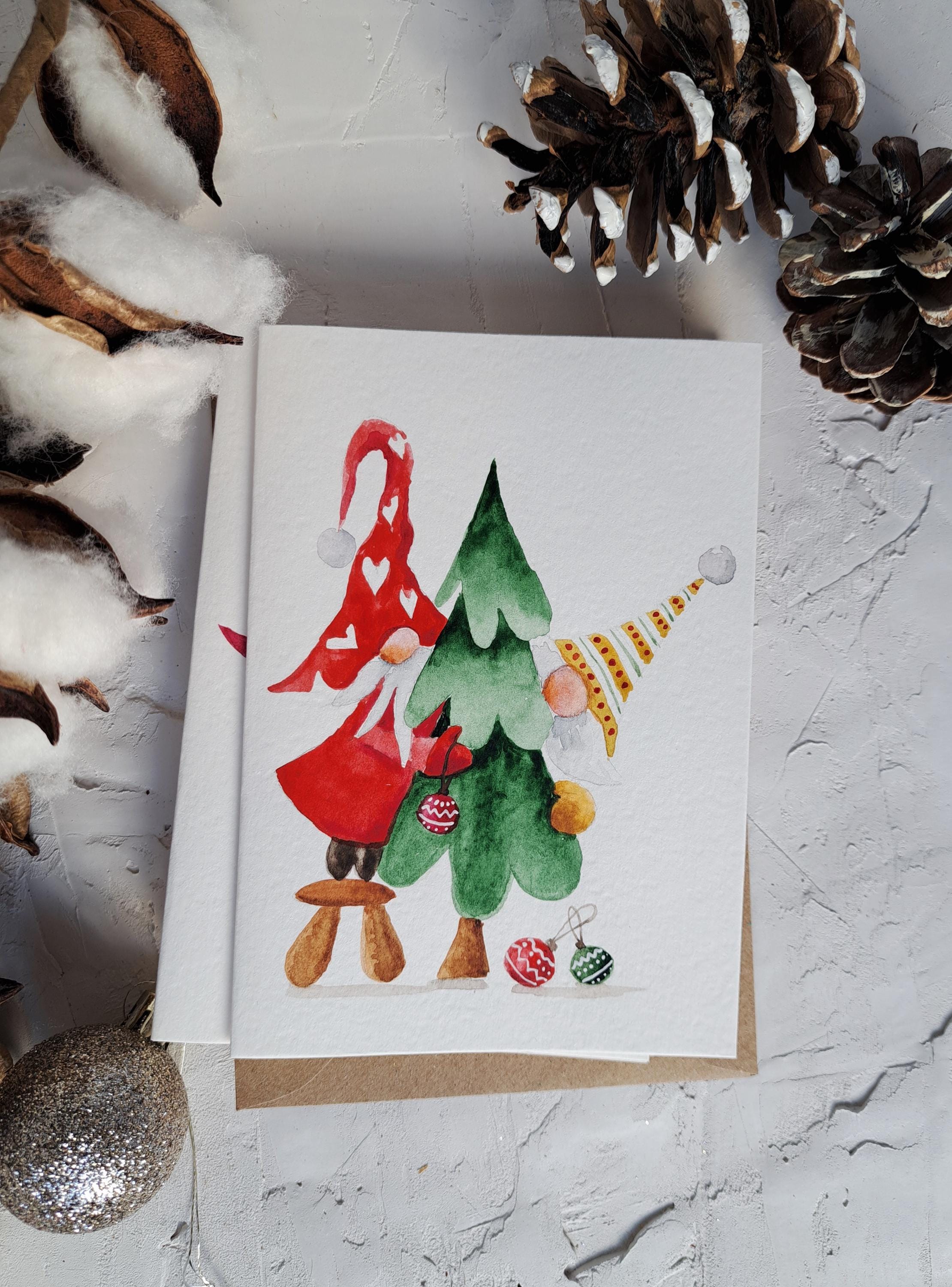 Set of 3 Christmas Cards, Watercolor on Paper, Hand Painted - Etsy
