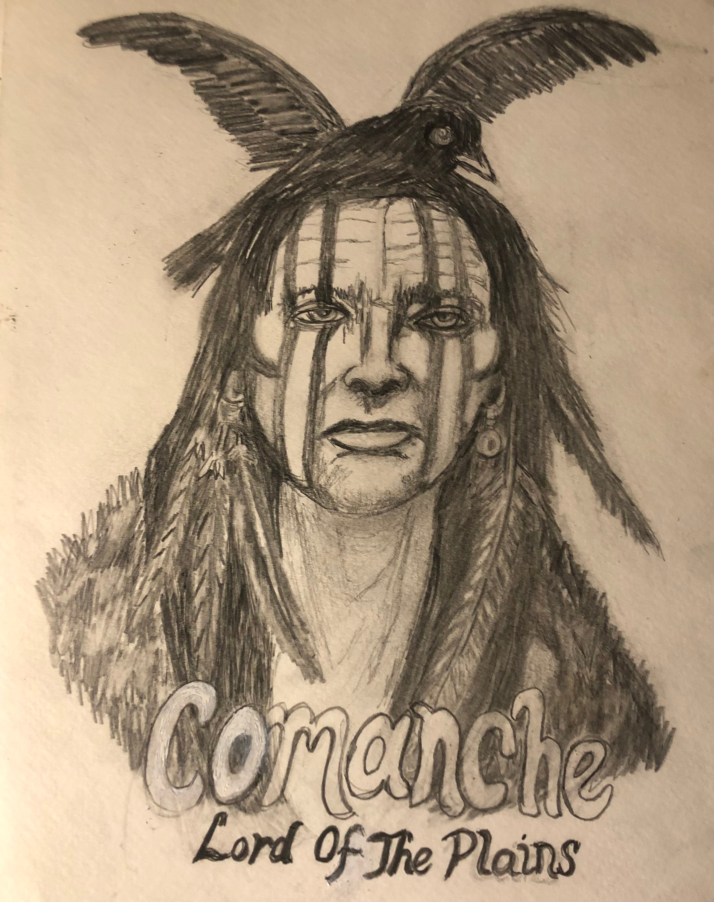 Wall Art, Western Decor , Pencil Drawing , Drawing of a Comanche Indian ...