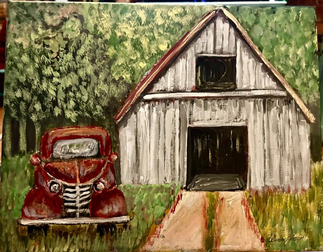 Truck Art With Rustic Decor .original Acrylic Painting With Truck ...