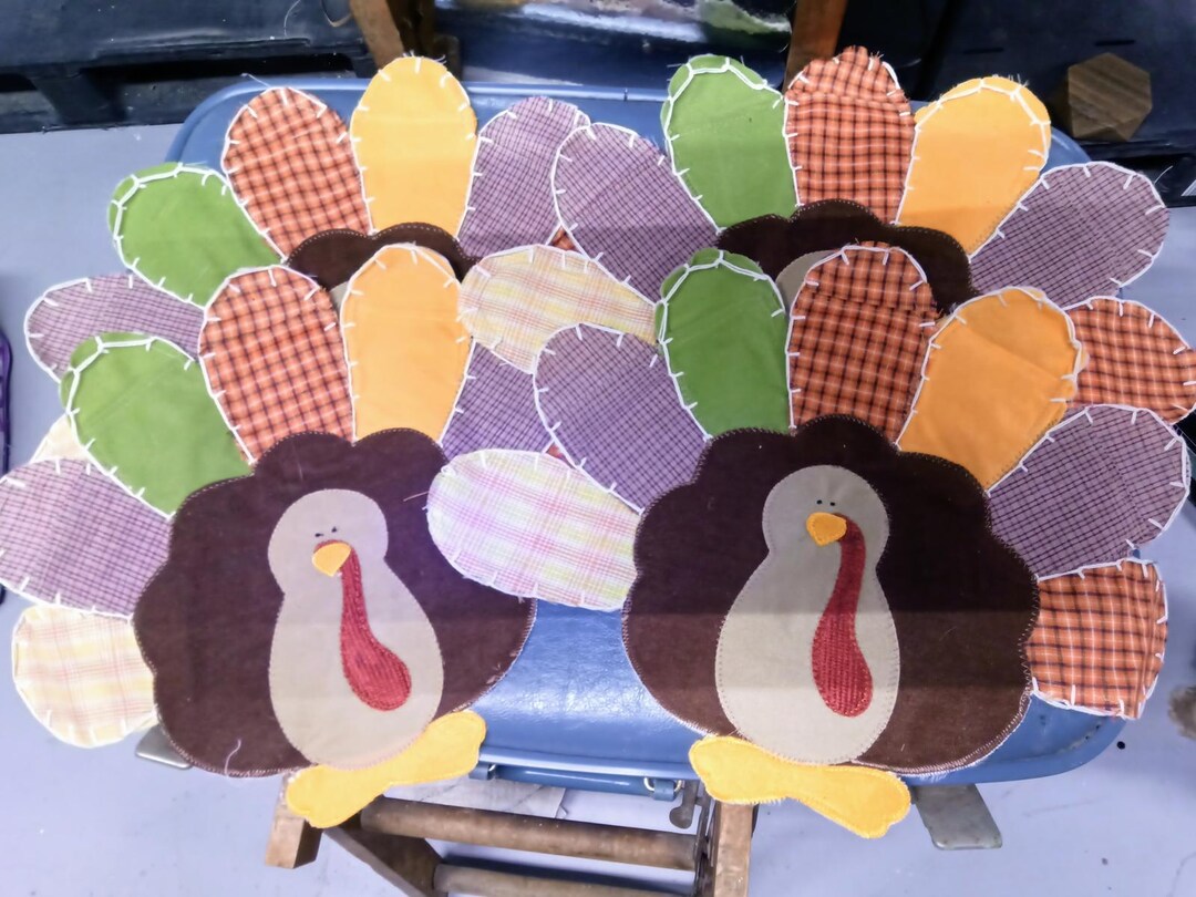 Set of Four Handmade Thanksgiving Turkey Placemats, Folk Art, Holiday ...