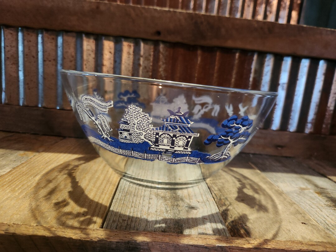 Large Blue Willow, Glassware Salad Bowl, Made in England by Johnson ...