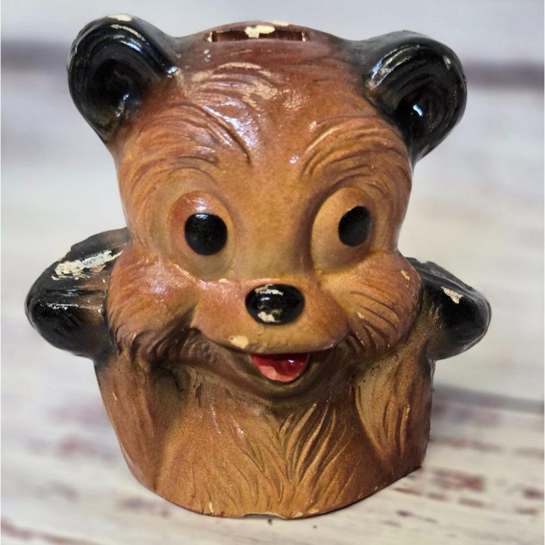 Vintage Chalkware Bear Coin Bank: Wall Hanging Piggy Bank - Etsy