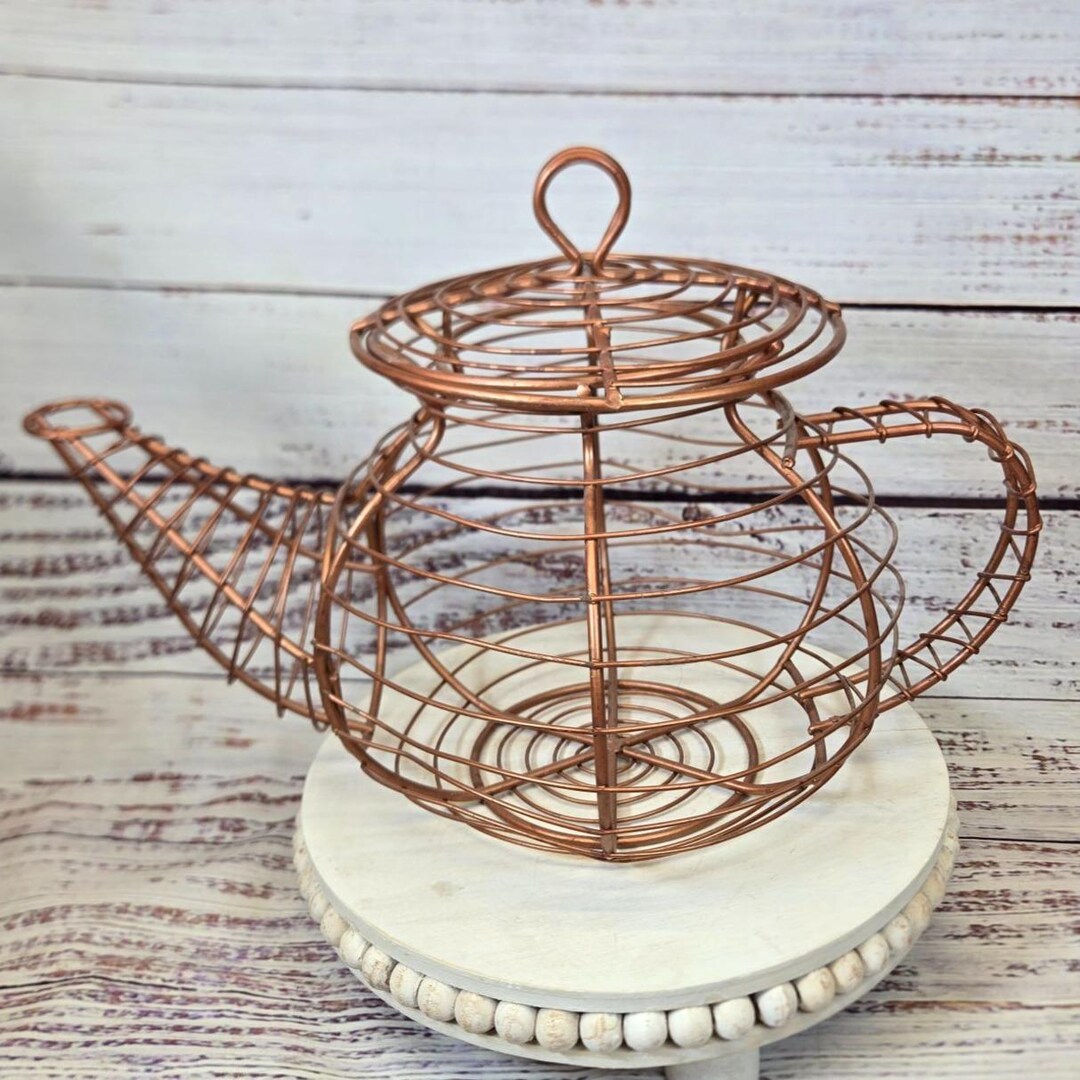 Coffee Pod Storage Copper Wire Teapot-shaped Basket W/ Lid K-cups ...