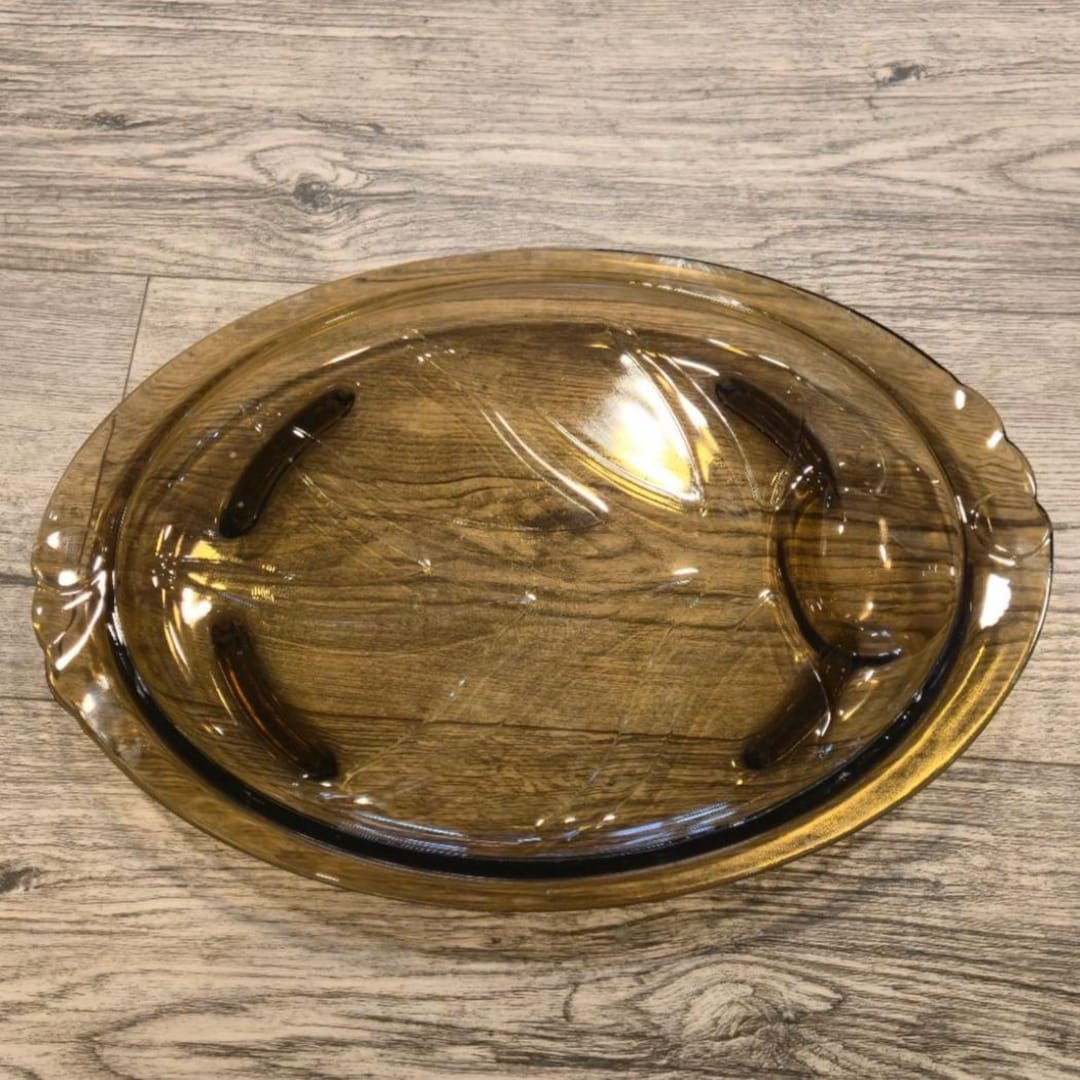 Vintage Pyrex Amber Serving Platter Fireside Brown Glass Footed Turkey ...