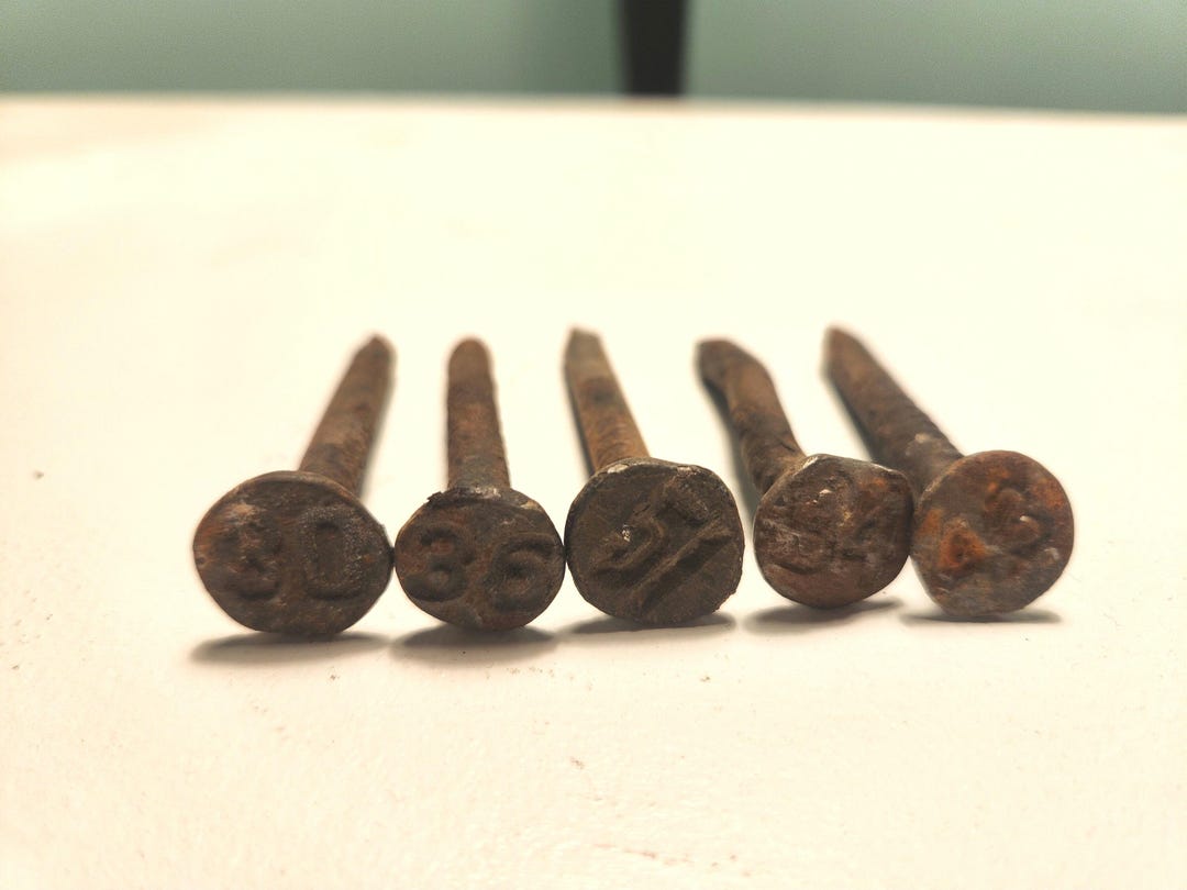 Antique Numbered Railroad Nails, Steam Punk Industrial Decor Logging ...