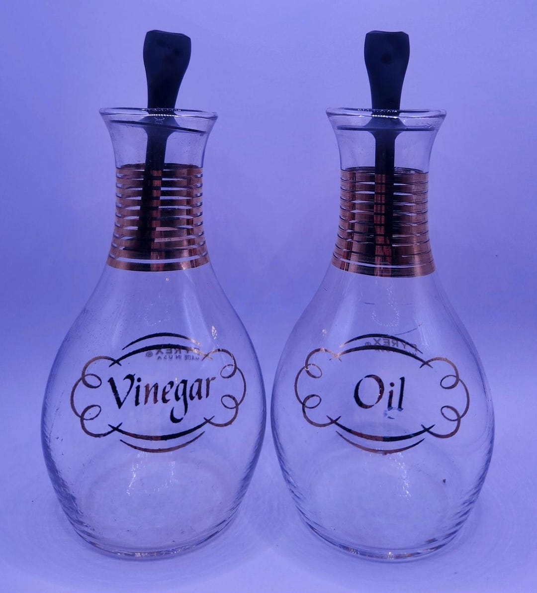 Pyrex Cruet Set Easy Serve, Oil and Vinegar, Vintage MCM Pyrex Gold ...