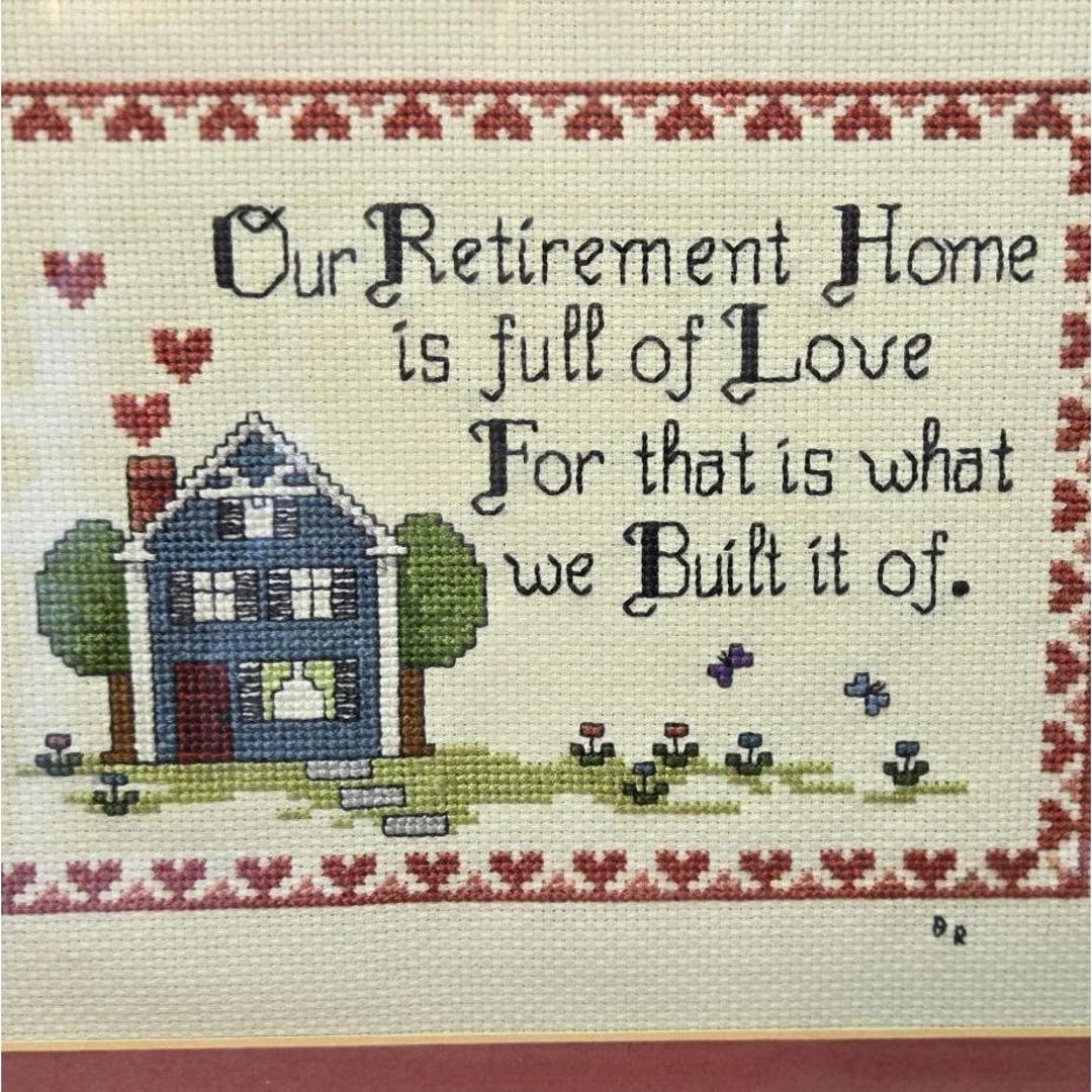 Vintage Handmade Cross Stitch Art Retirement Gift in Frame Embroidery ...