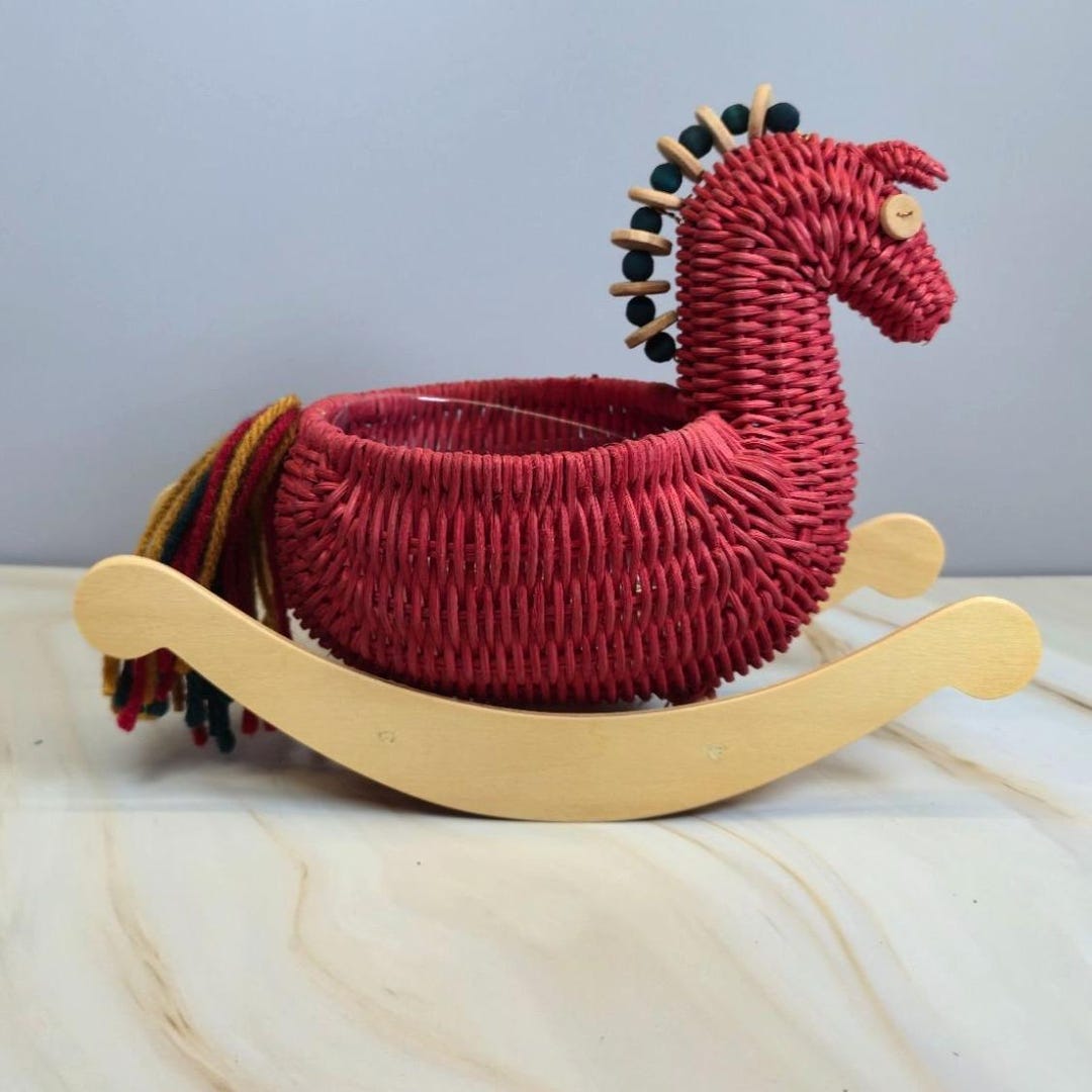 Vintage Wicker Red Horse Rocker Basket: Farmhouse Decor - Etsy