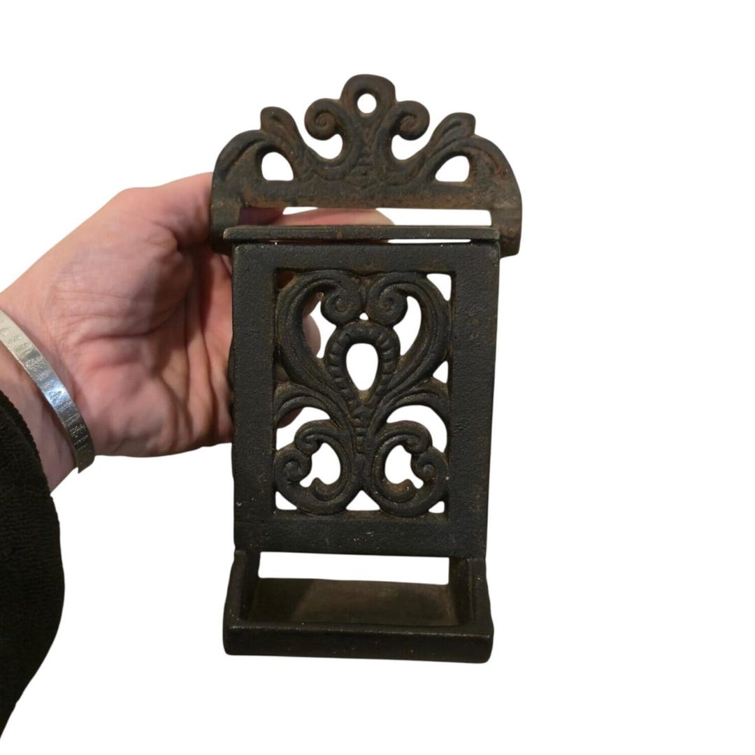 Vintage Black Cast Iron Match Holder Matchbox Wall-mounted Ornate ...