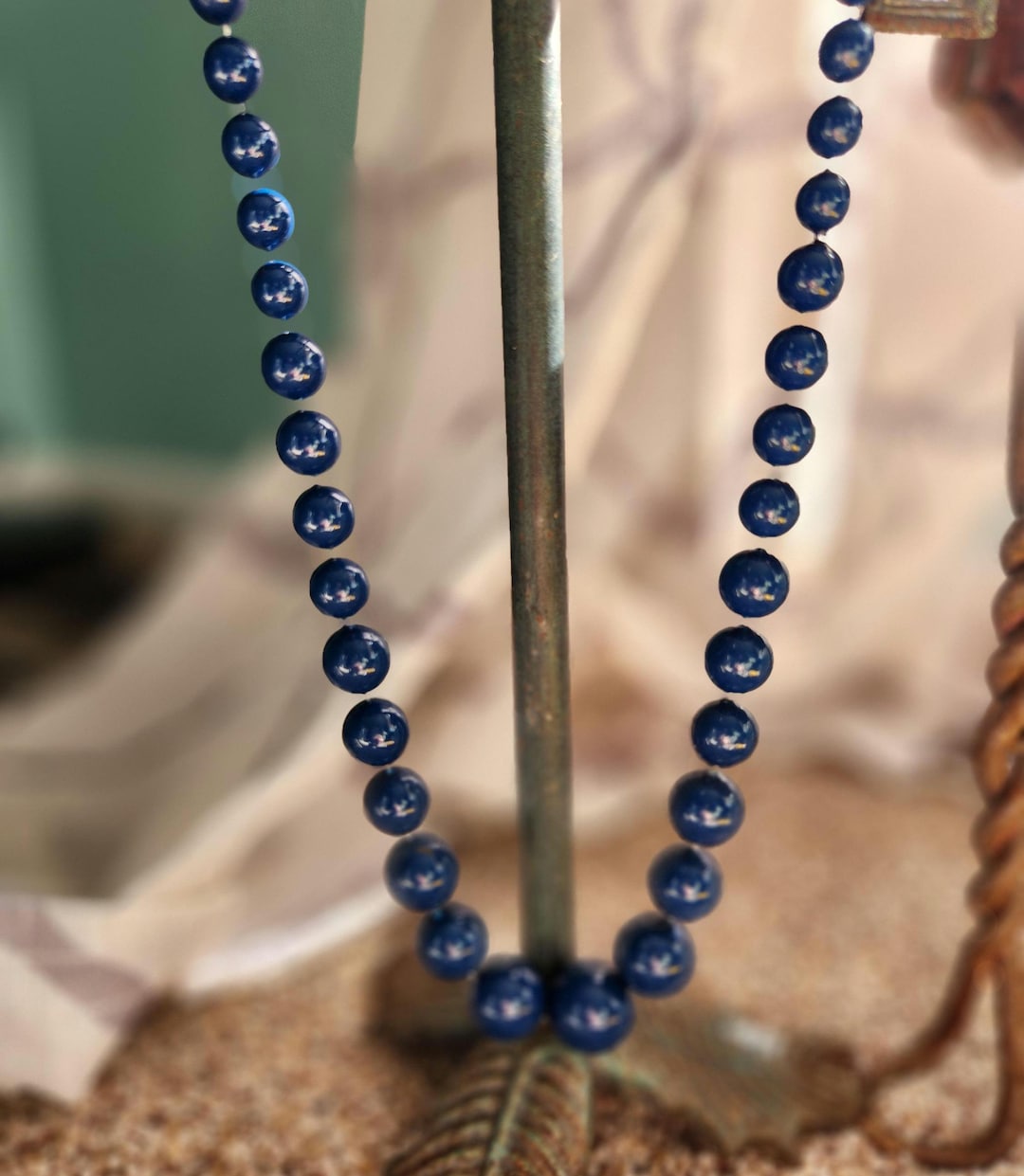 Vintage Round Tapered Bead Navy Blue Statement Necklace - Etsy