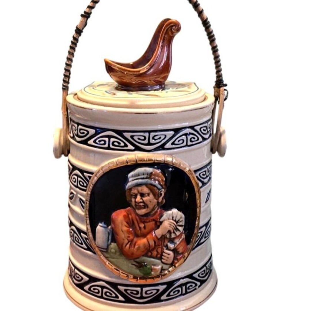 Vintage Made in Japan Ceramic Canister Relief Humidor W/ Handle 13.5 ...
