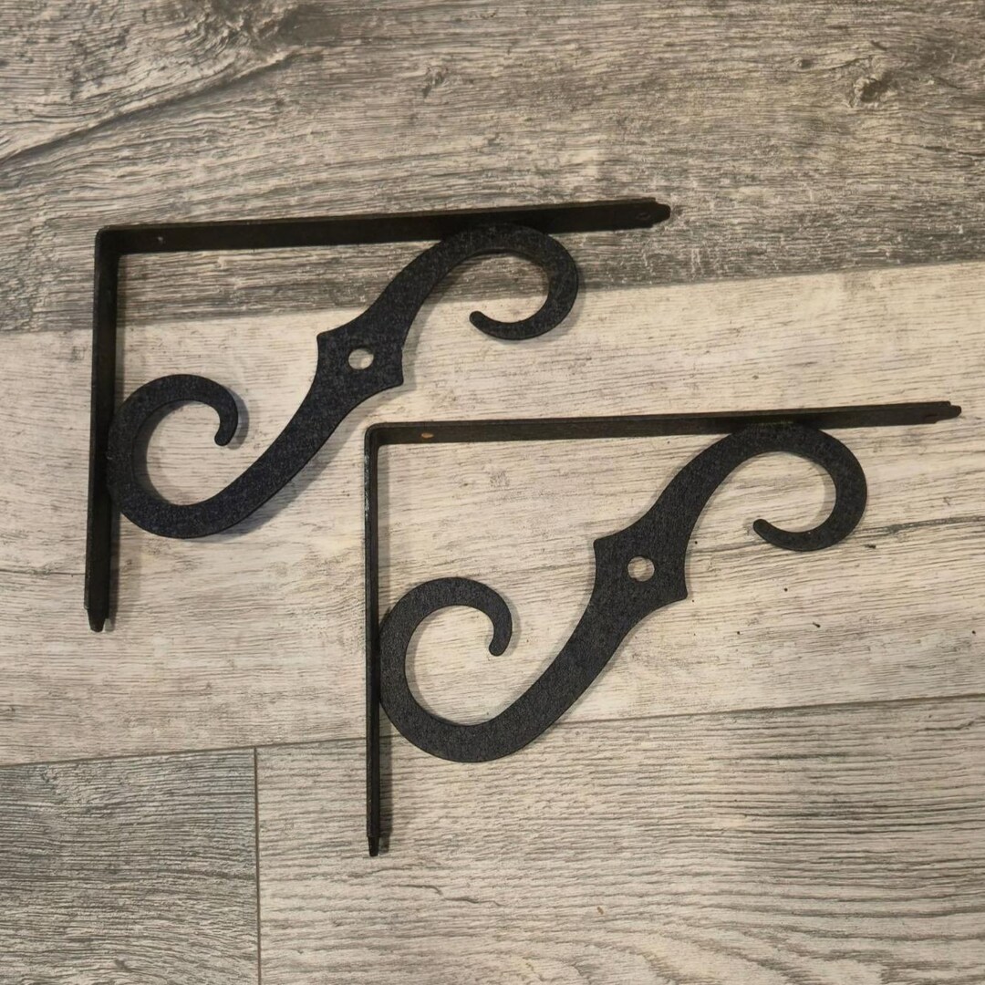 Vintage Wrought Iron Shelf Support Black Textured Shelf Brackets Rustic ...