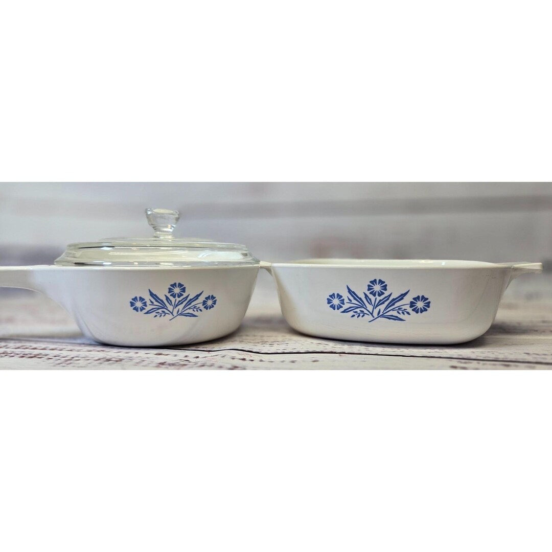 Vtg 3 Piece NWOB Corning Ware Blue Cornflower Casserole Set Glass Lid ...