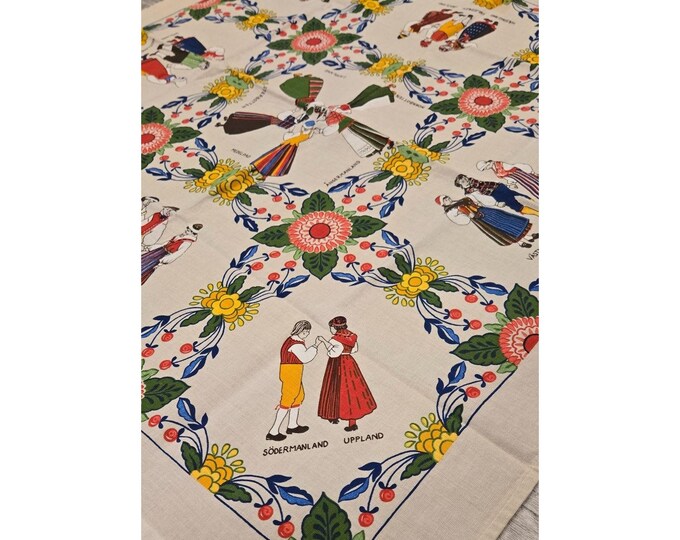 Retro 1970's Scandinavian Inger Lapland Tablecloth/fabric Dala Kurbits ...