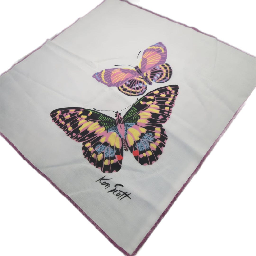 Vintage Ken Scott Butterfly Handkerchief: Cotton Silk Blend, Purple ...