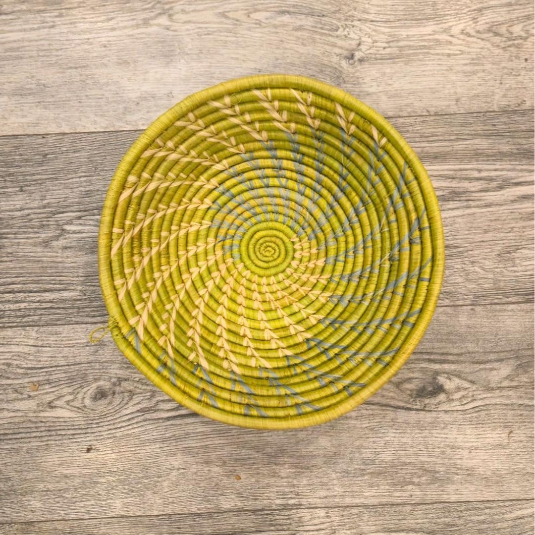 Handwoven Circular Wall Basket Green Blue Fabric Bowl Bohemian Decor ...