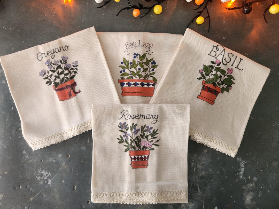 Vintage Tea Towel W/spices Hand Painted Tea Towels - Etsy