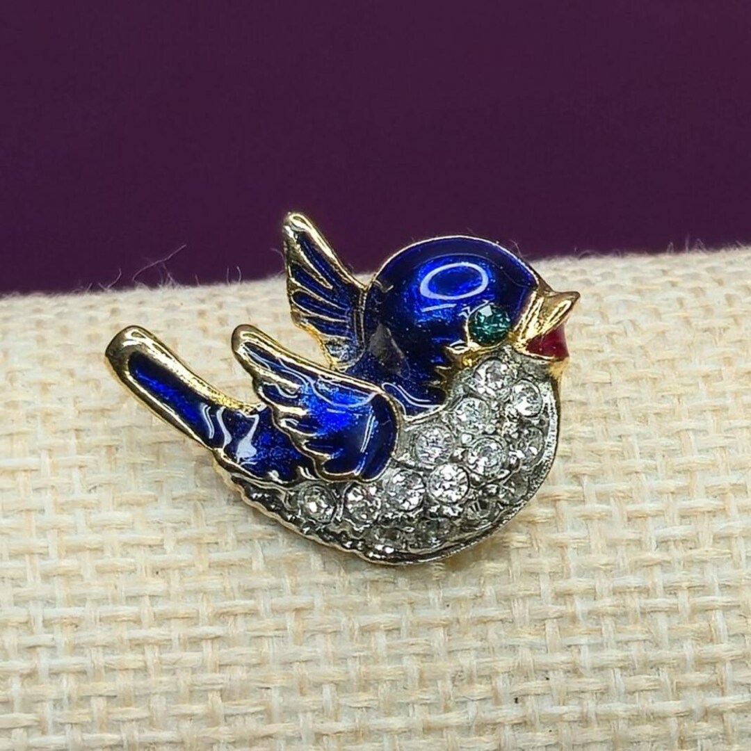 Vintage Blue Bird Lapel Pin Enamel and White Crystal Brooch Collectors ...
