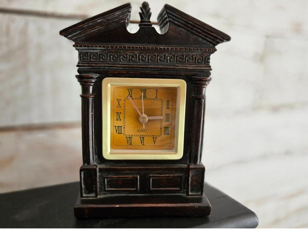 VTG Quartz Mantel Clock Greek Revival Style Roman Numerals Ornate Wood ...