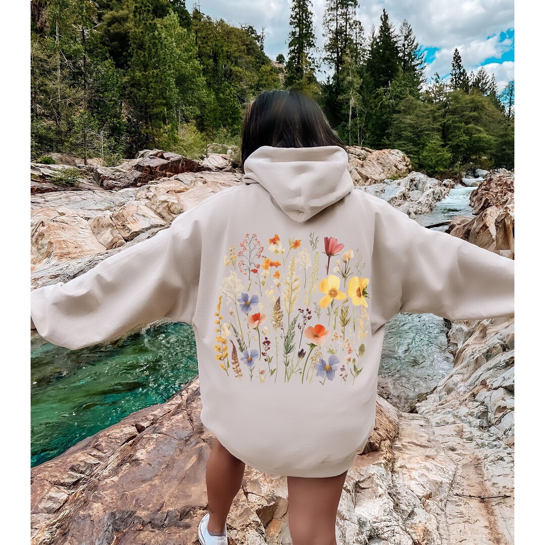 Boho Cottagecore Hoodie, Vintage Pressed Wildlowers Sweatshirt ...
