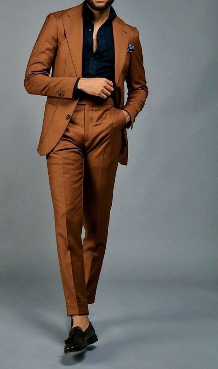 Men's Brown Suit Copper Brown Wedding Tuxedo Groomsmen 3 Piece Suit 2 ...