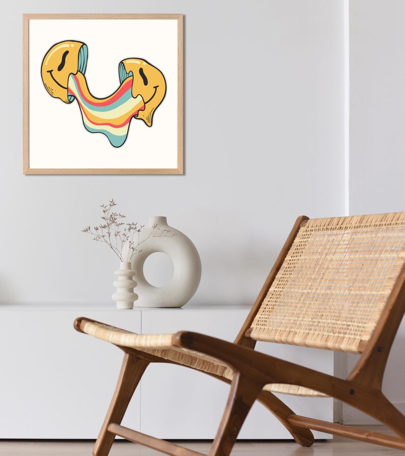 Drippy Smiley Face Wall Art, Rainbow Trippy Poster, Simple Unique Home ...