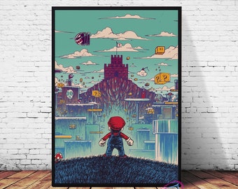Super Mario Starry Night Canvas Wall Art Nintendo Fans Gift Gaming ...