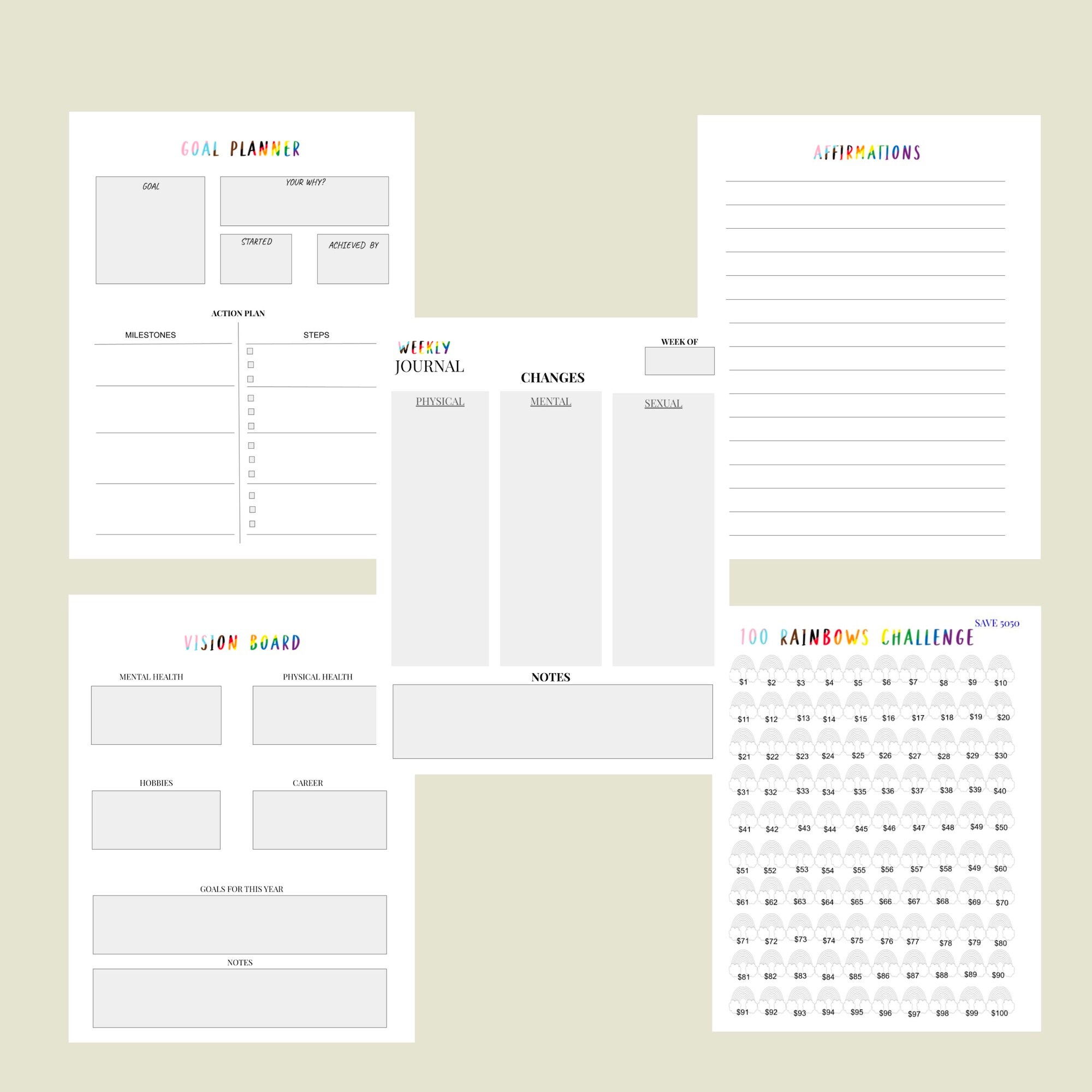 LGBTQ Self-care Pride Journal, Printable Planner Bundle, Weekly Journal ...