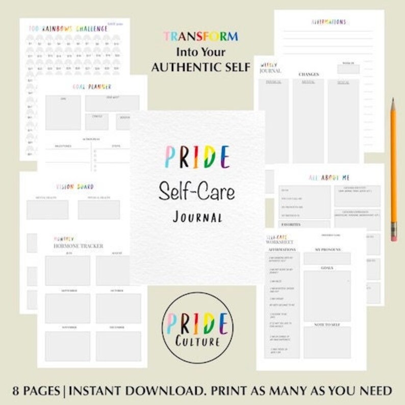 LGBTQ Self-care Pride Journal, Printable Planner Bundle, Weekly Journal ...